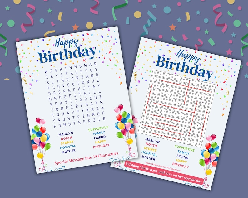 Personalized Birthday Word Search: Custom Party Game (digital Download ...