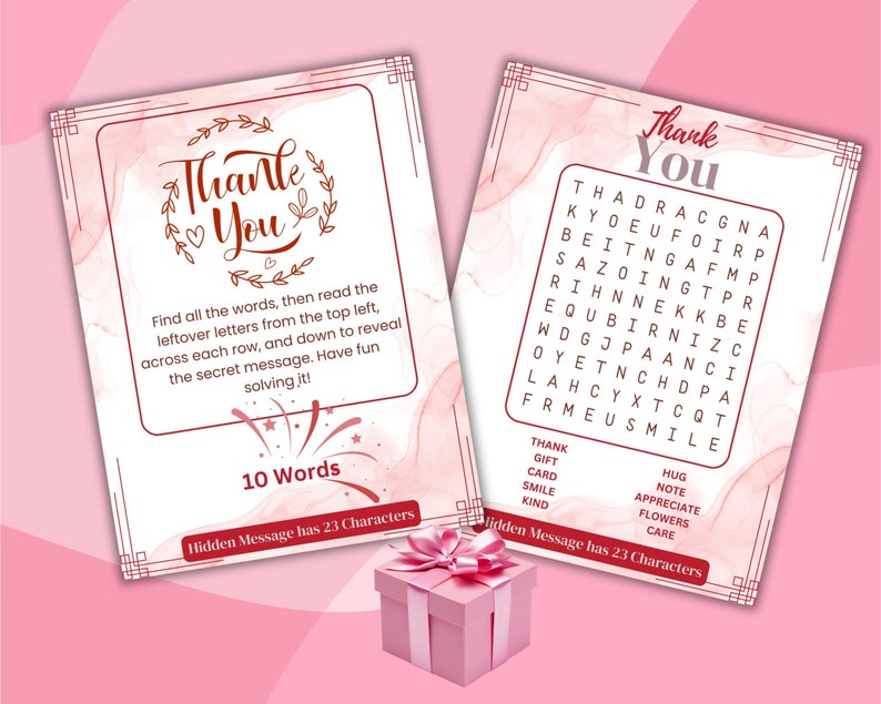Thank You Word Search Puzzle With Hidden Message | 10 Words Printable ...