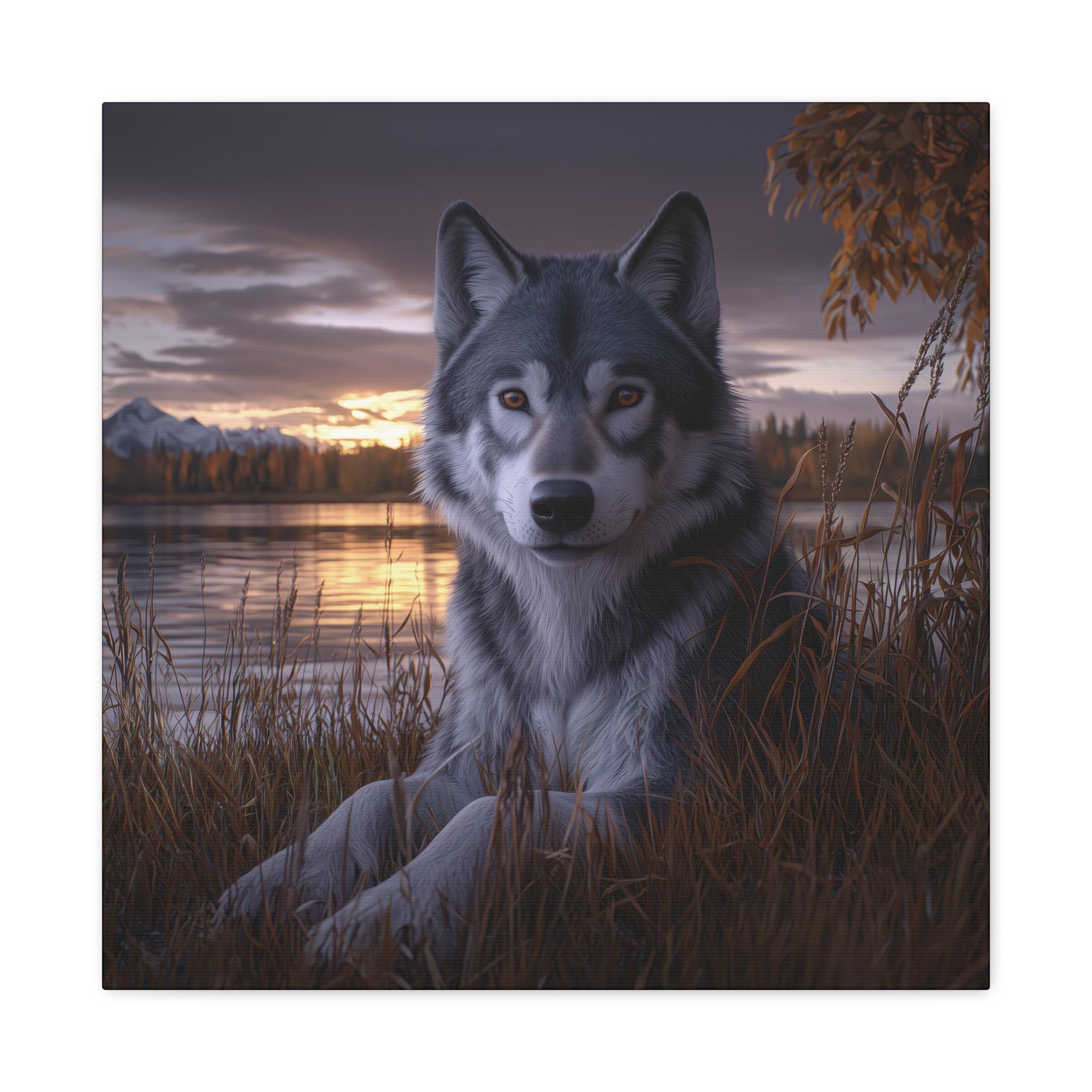 Canvas Print, Lone Grey Wolf in Autumn, Stretched Matte Wall Art ...