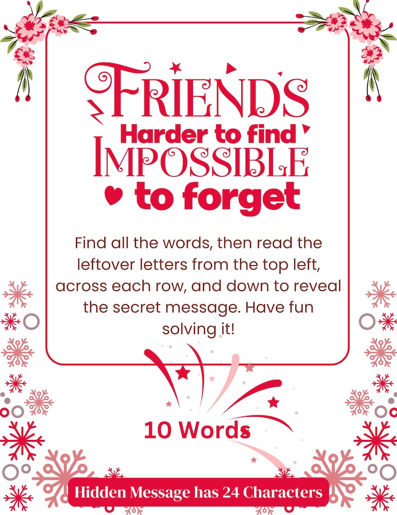 Friendship Word Search Puzzle With Hidden Message 10 Words Printable ...