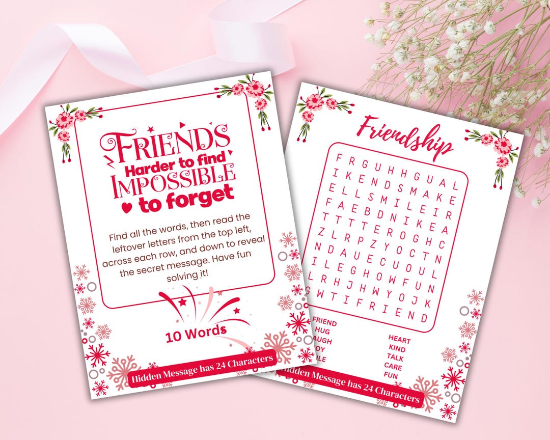 Friendship Word Search Puzzle With Hidden Message | 10 Words Printable ...