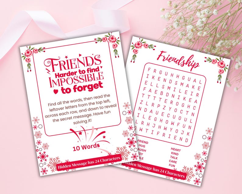 Friendship Word Search Puzzle With Hidden Message | 10 Words Printable ...