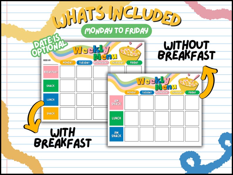 Daycare Weekly Menu: Editable Kid's Meal Planner (PDF & PNG) - Etsy