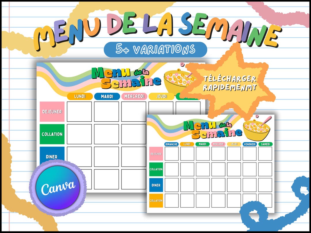 Menu Hebdomadaire De Garderie Imprimable Planificateur De Repas Pour ...