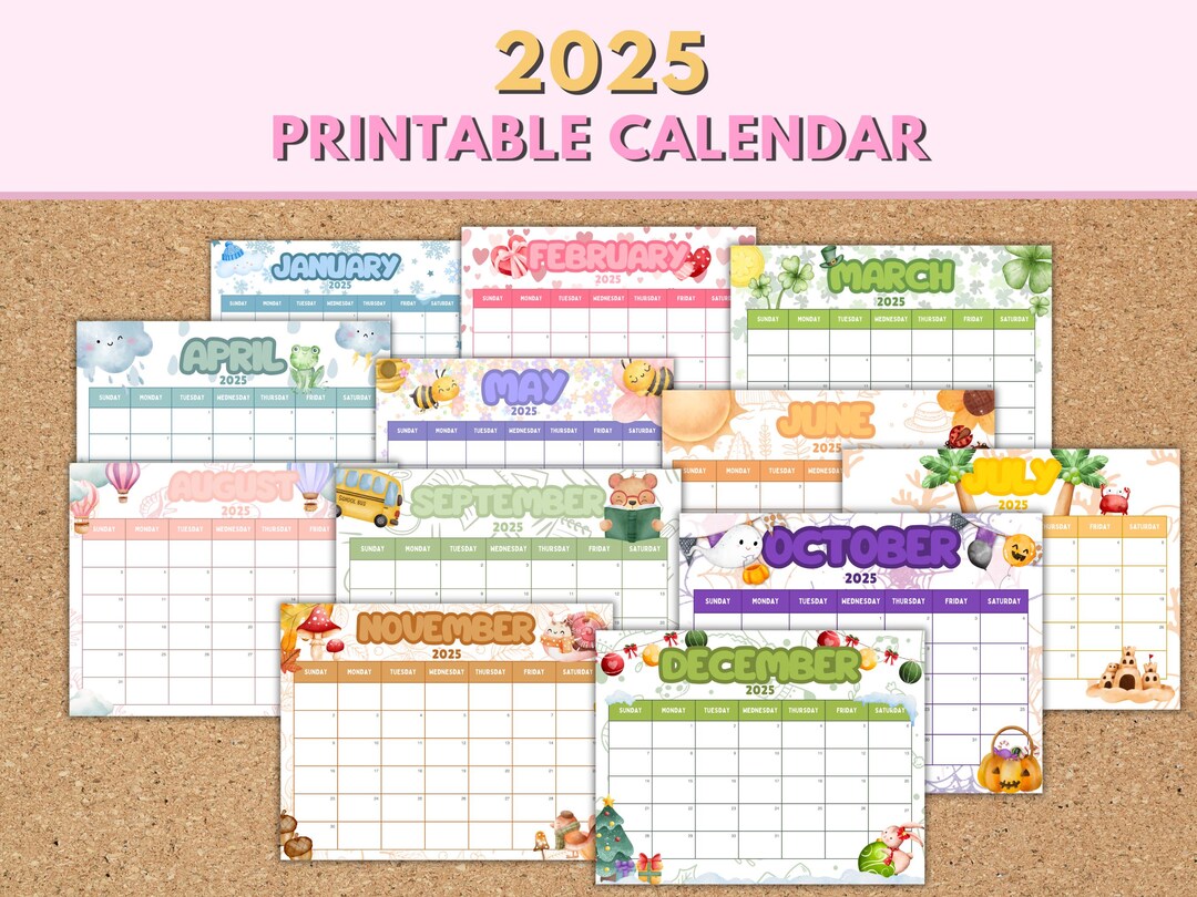 2025 Kids Calendar Printable, Cute Monthly Planner PDF, Editable Wall ...