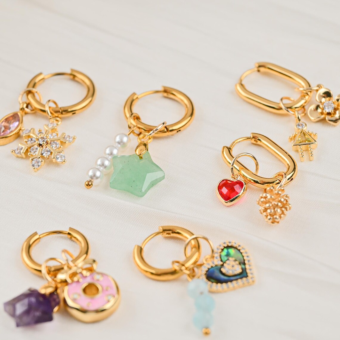 Custom Charm Hoop Earrings – Build Your Own Gold Hoops, Multi Charm ...