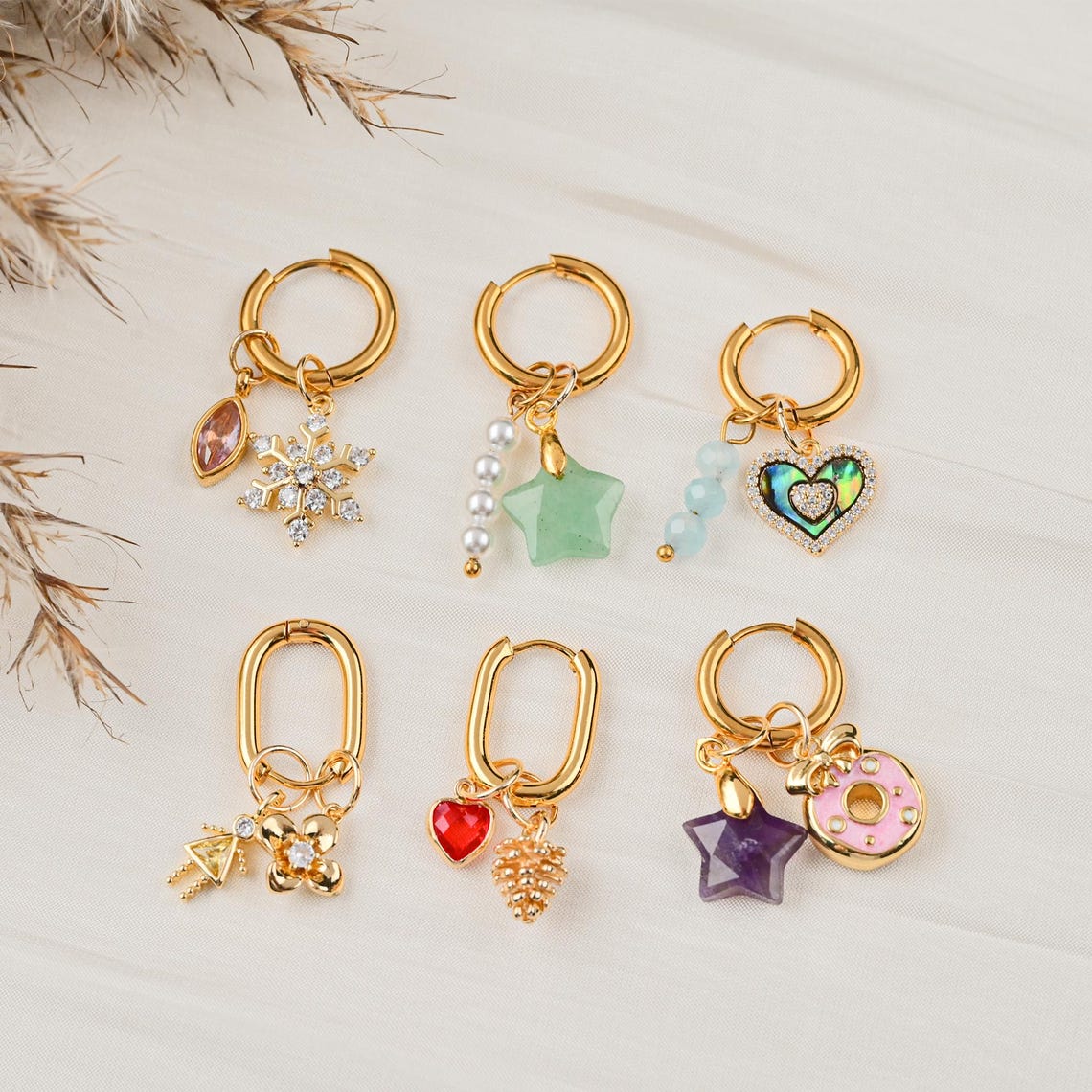 Custom Charm Hoop Earrings – Build Your Own Gold Hoops, Multi Charm ...