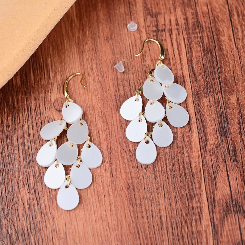 Shell Tassel Drop Earrings White Water Drop Earrings, Bridal Boho ...