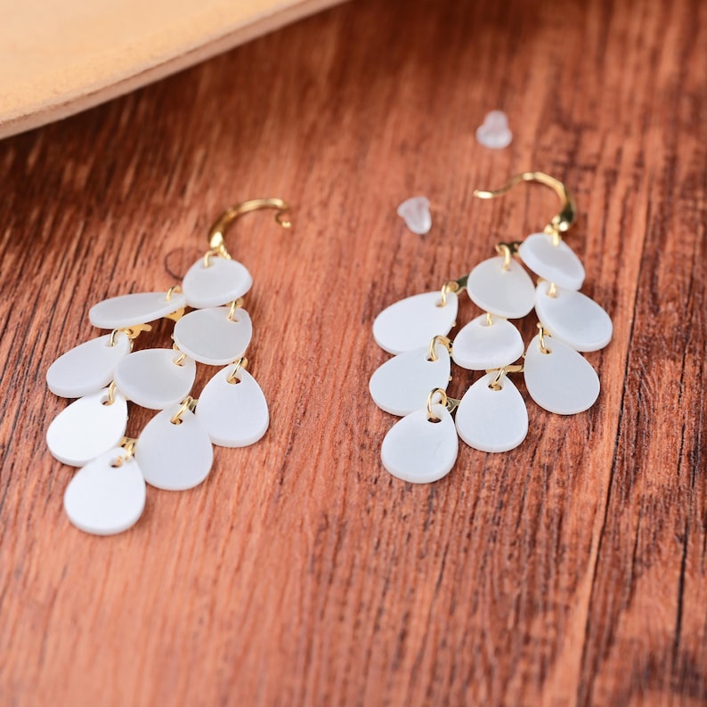 Shell Tassel Drop Earrings White Water Drop Earrings, Bridal Boho ...