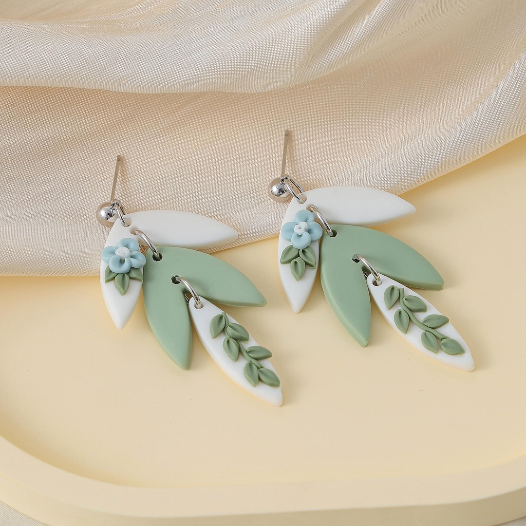 Leaf Clay Earring, Green Leaf Earring, Handmade Boho Earrings, Lightweight Clay Earrings ...