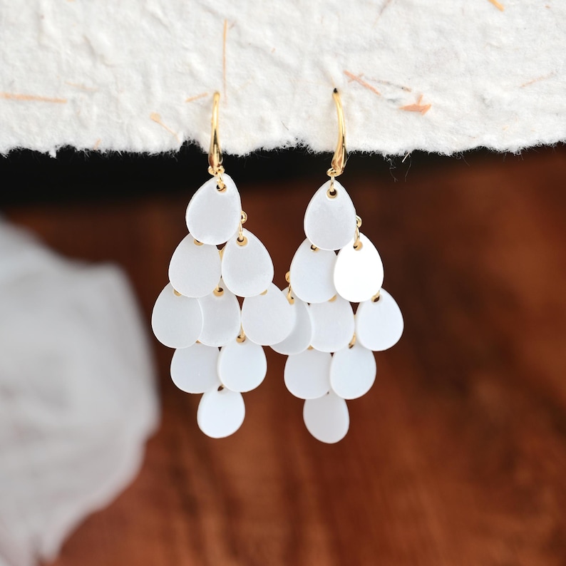 Shell Tassel Drop Earrings White Water Drop Earrings, Bridal Boho ...