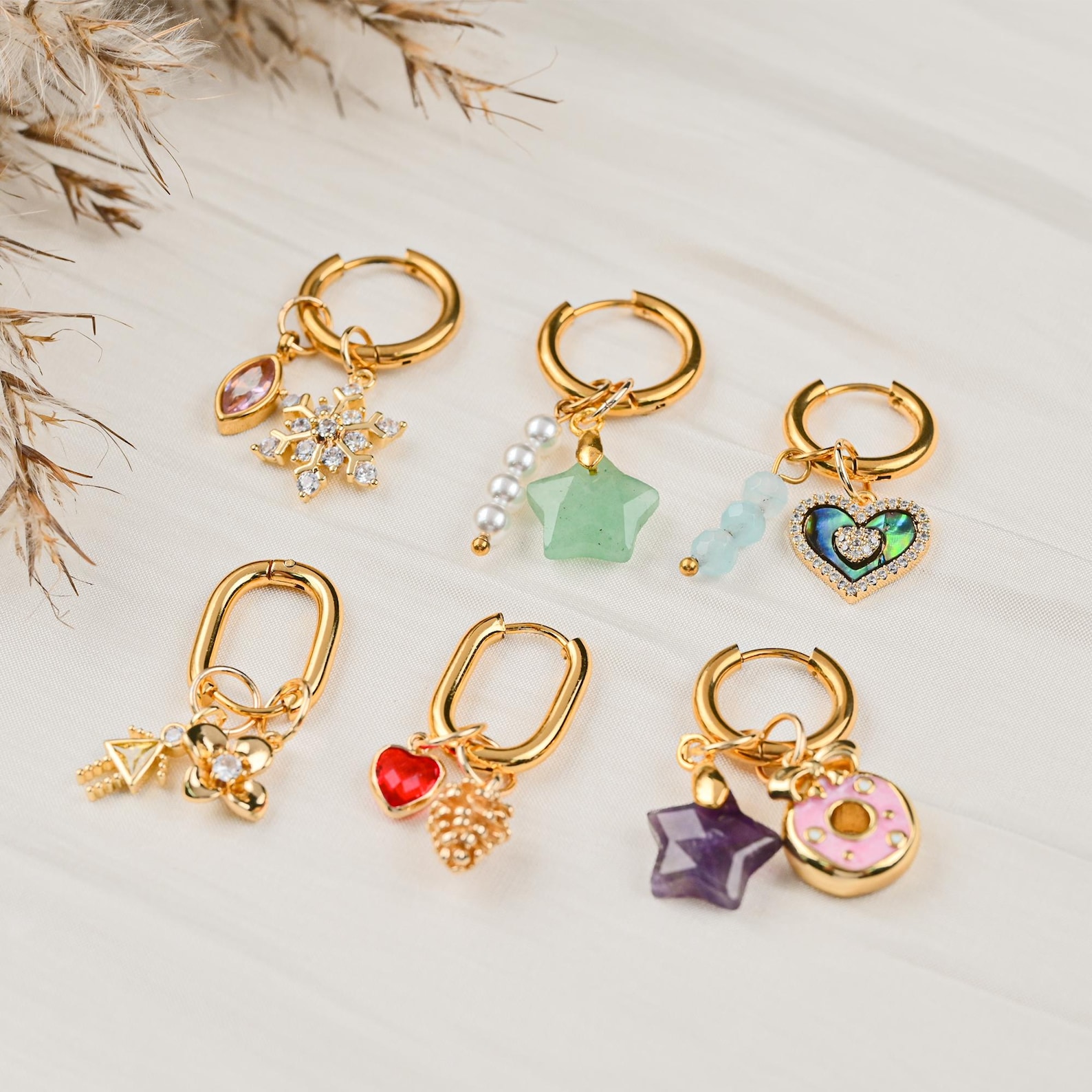 Custom Charm Hoop Earrings – Build Your Own Gold Hoops, Multi Charm ...