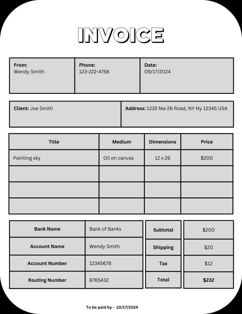 Invoice for Artists - Etsy