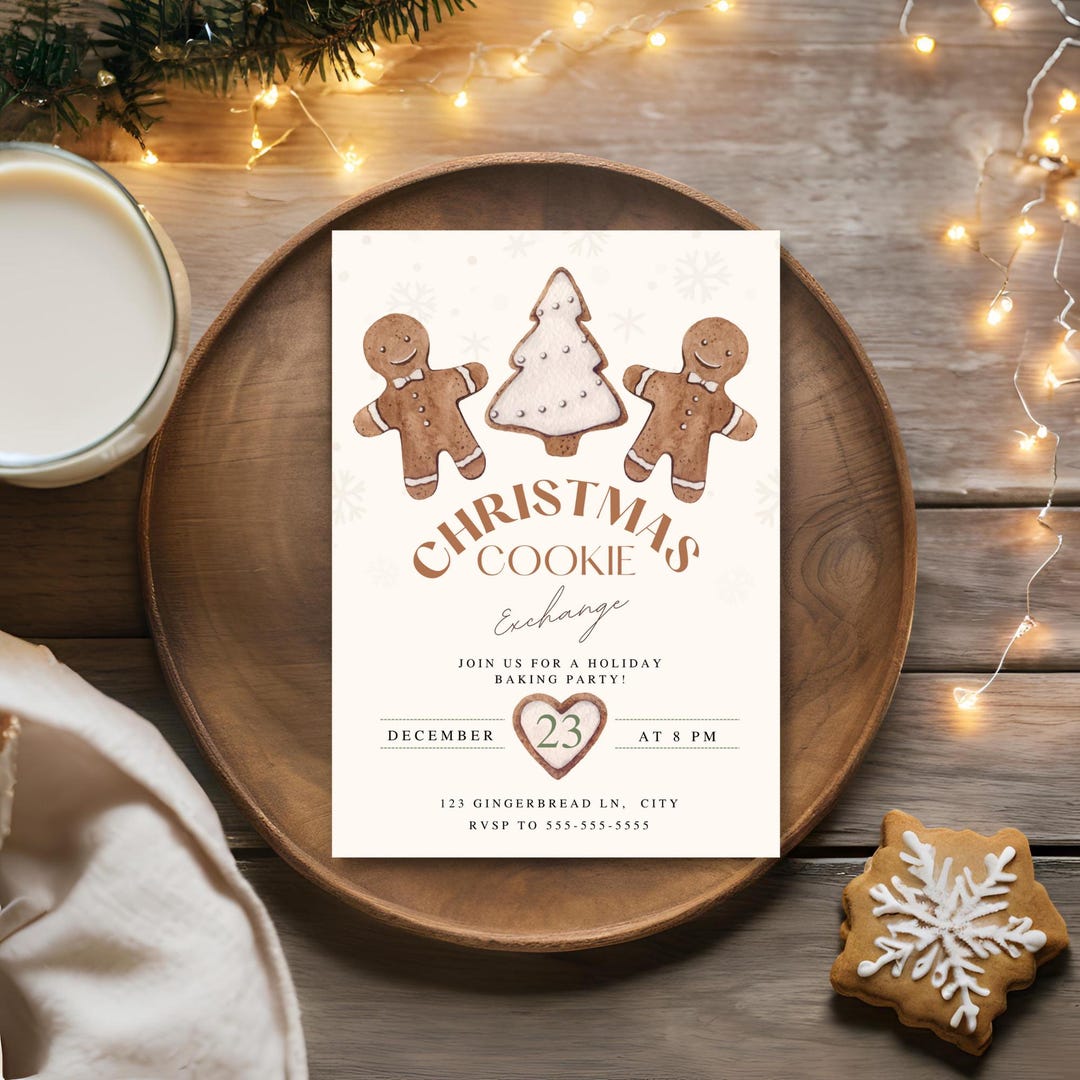 Editable Christmas Cookie Exchange Invitation | Beige Holiday Party ...