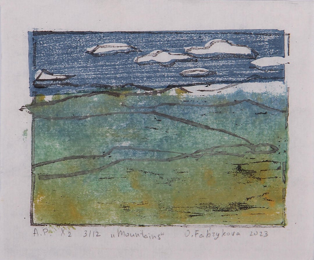 Wood Block Print Mountain Original Numbered Waterbased Woodblock Print ...