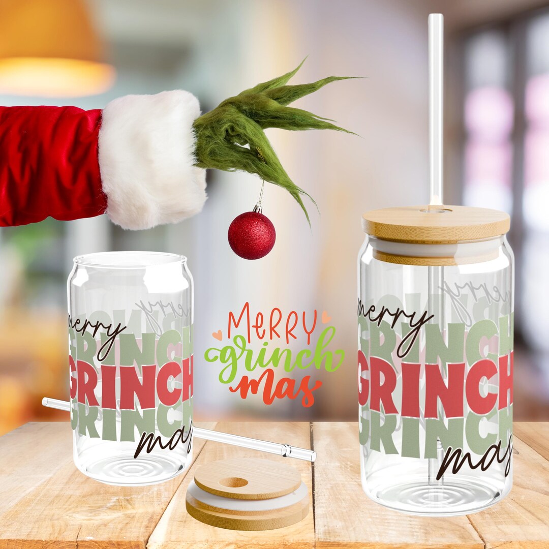 Grinch Glass Cup, Cute Christmas Gift, Christmas Grinch, Christmas ...