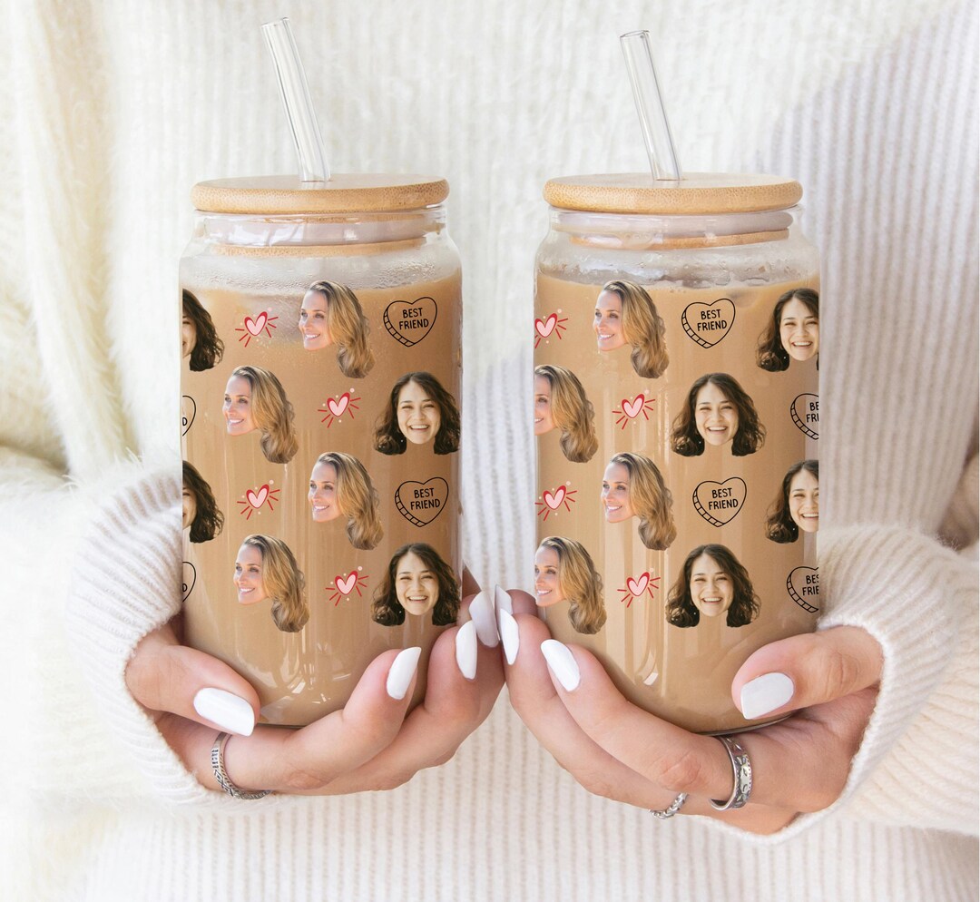 Personalized Couple & Friends Face Glass Cup: Custom Besties Iced ...