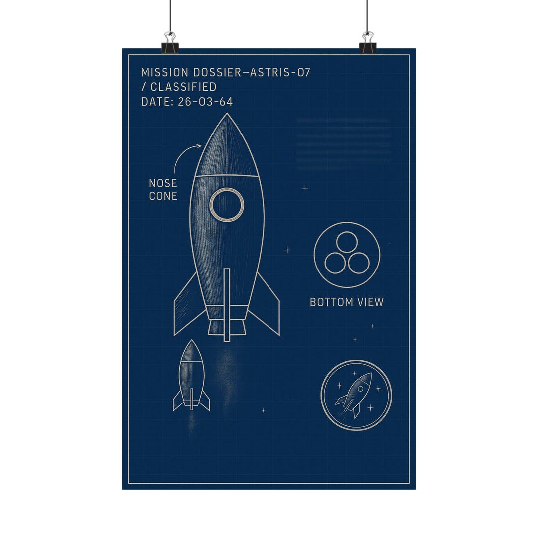 Space Mission Vertical Poster, Blueprints Wall Art, Rocket Decor for ...