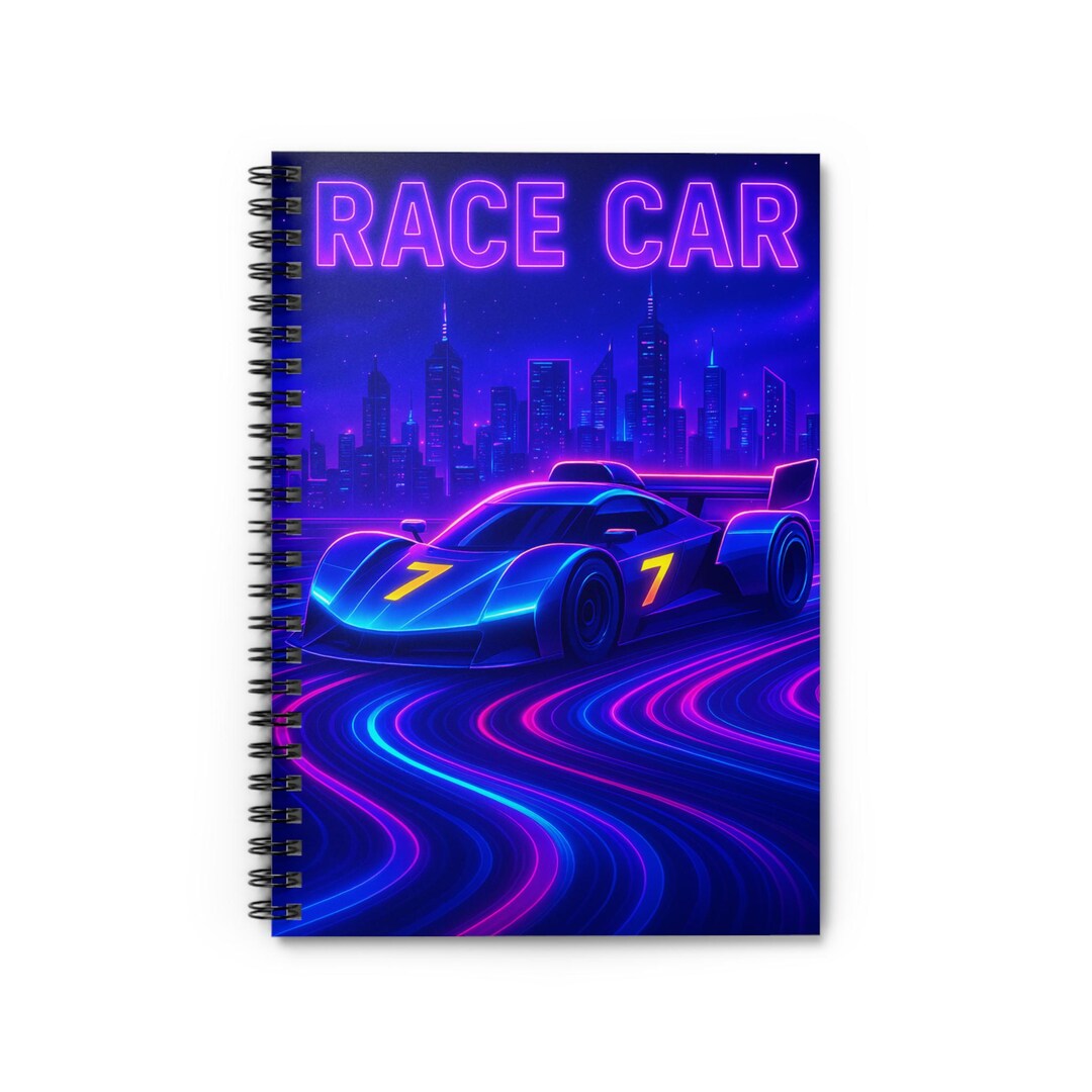 Neon Race Car Spiral Notebook - 7, Racing Journal, Gift for Car Lovers ...