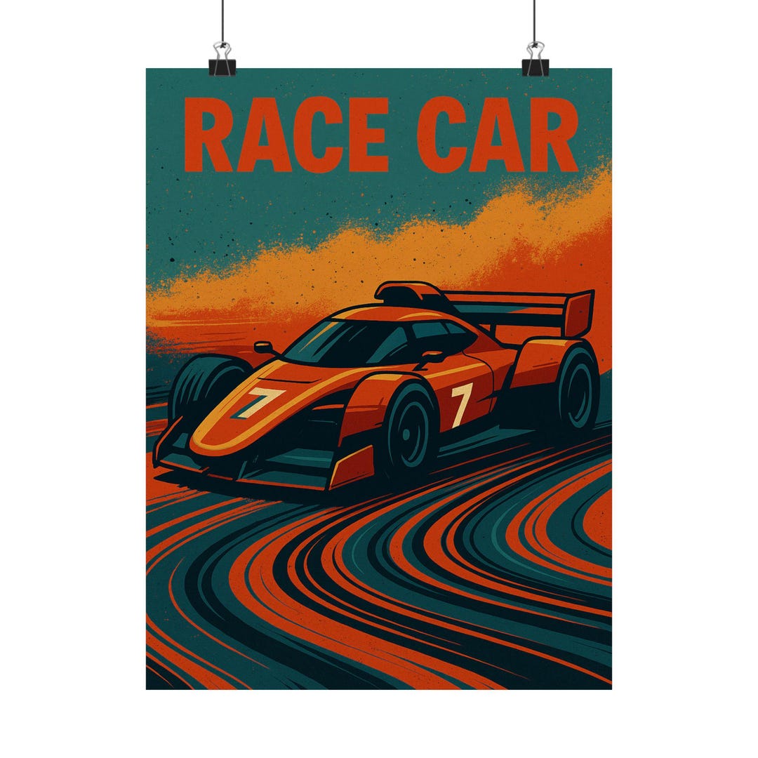 Speedway Art Poster - Race Car Decor, Vintage Racing Print, Car ...