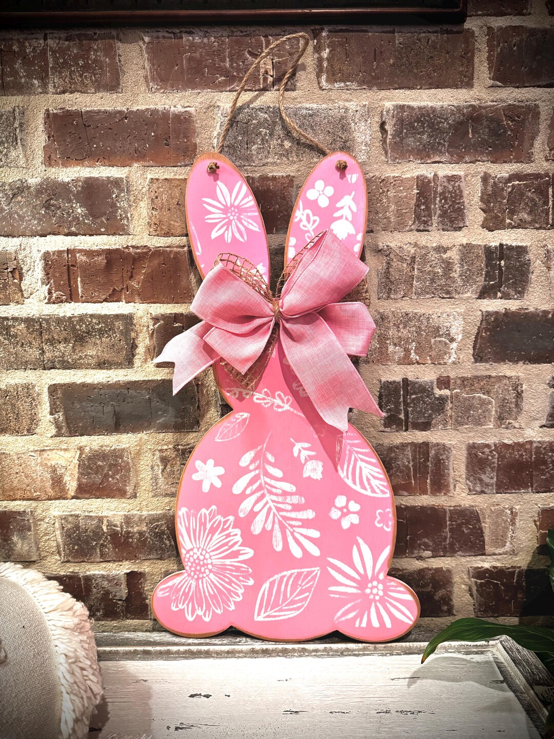 Pink Floral Easter Bunny Door Hanger - Etsy