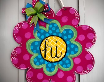 Bright Pop of Color Flower Door Hanger - Etsy