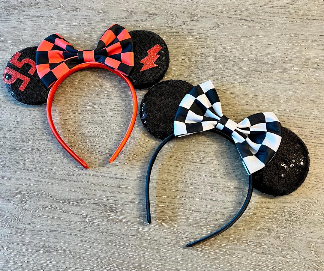 Checkered Minnie Ears, Race Car Ears, CARS Ears, Black White Checkered ...