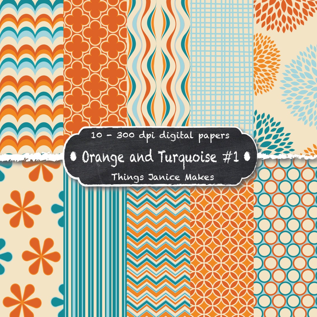 Orange and Turquoise Digital Paper - 10 Pack 12 X 12 Inches - Etsy