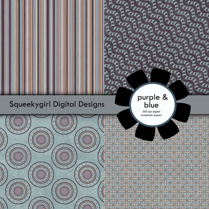 Purple and Blue Digital Scrapbook Paper - 12 X 12" - Etsy