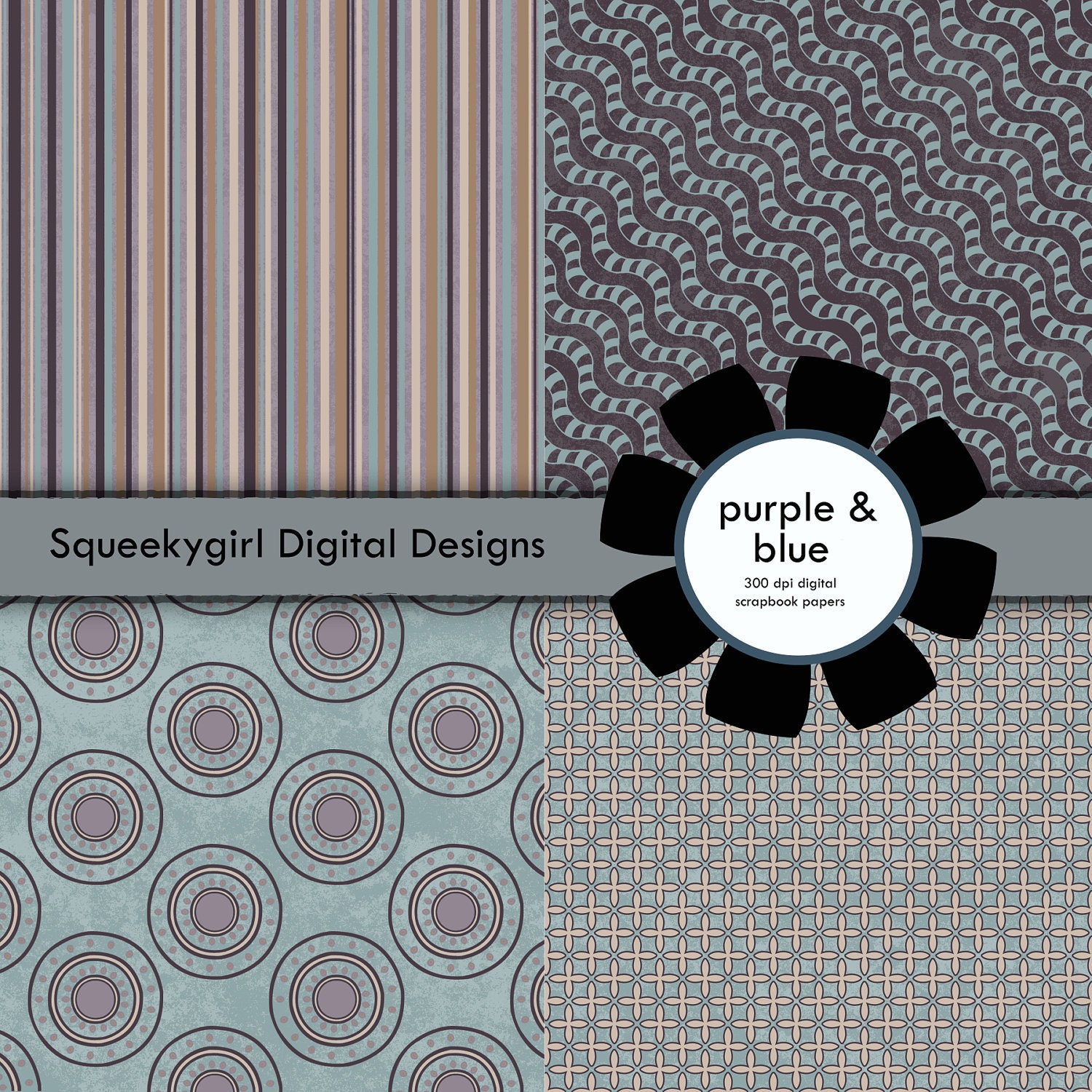 Purple and Blue Digital Scrapbook Paper - 12 X 12" - Etsy