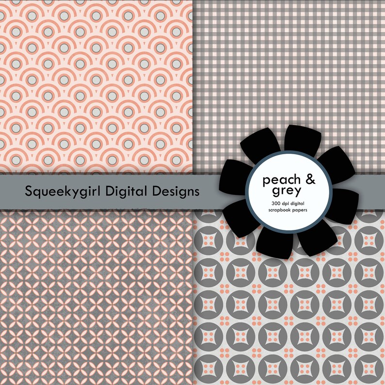 Peach & Grey Digital Paper - 8 Pack - 12 X 12 In - Etsy