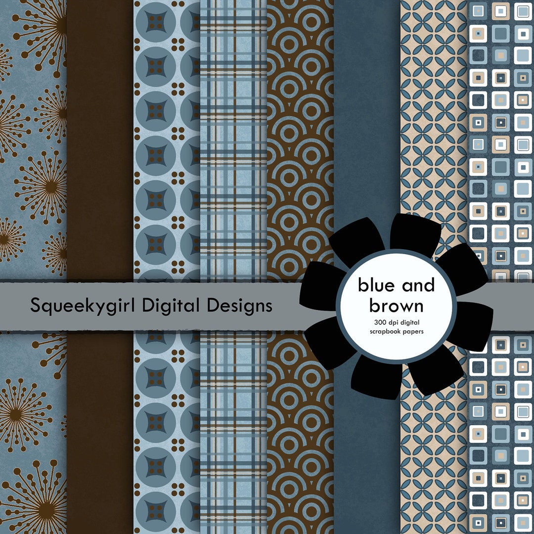Brown and Blue Digital Paper - 8 Pack - 12 X 12 In - Etsy