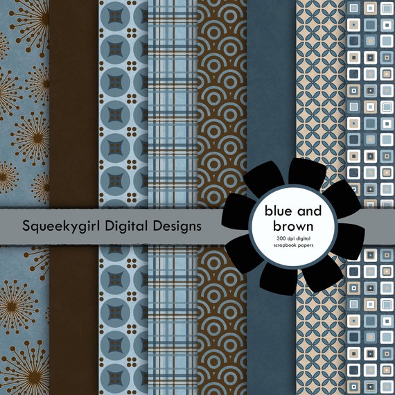 Brown and Blue Digital Paper 8 Pack 12 X 12 In - Etsy