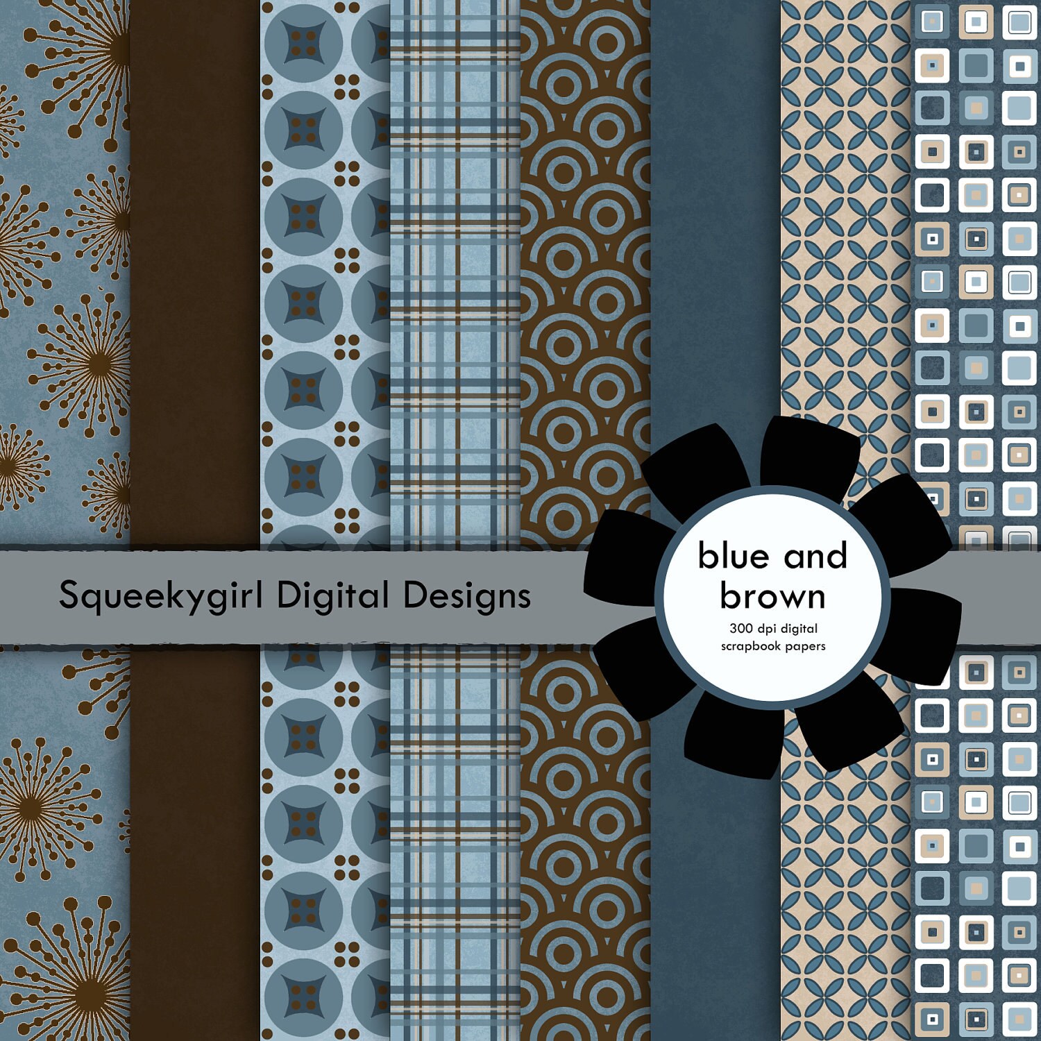 Brown and Blue Digital Paper - 8 Pack - 12 X 12 In - Etsy