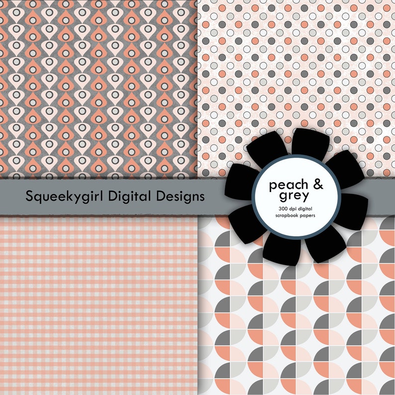 Peach & Grey Digital Paper - 8 Pack - 12 X 12 In - Etsy