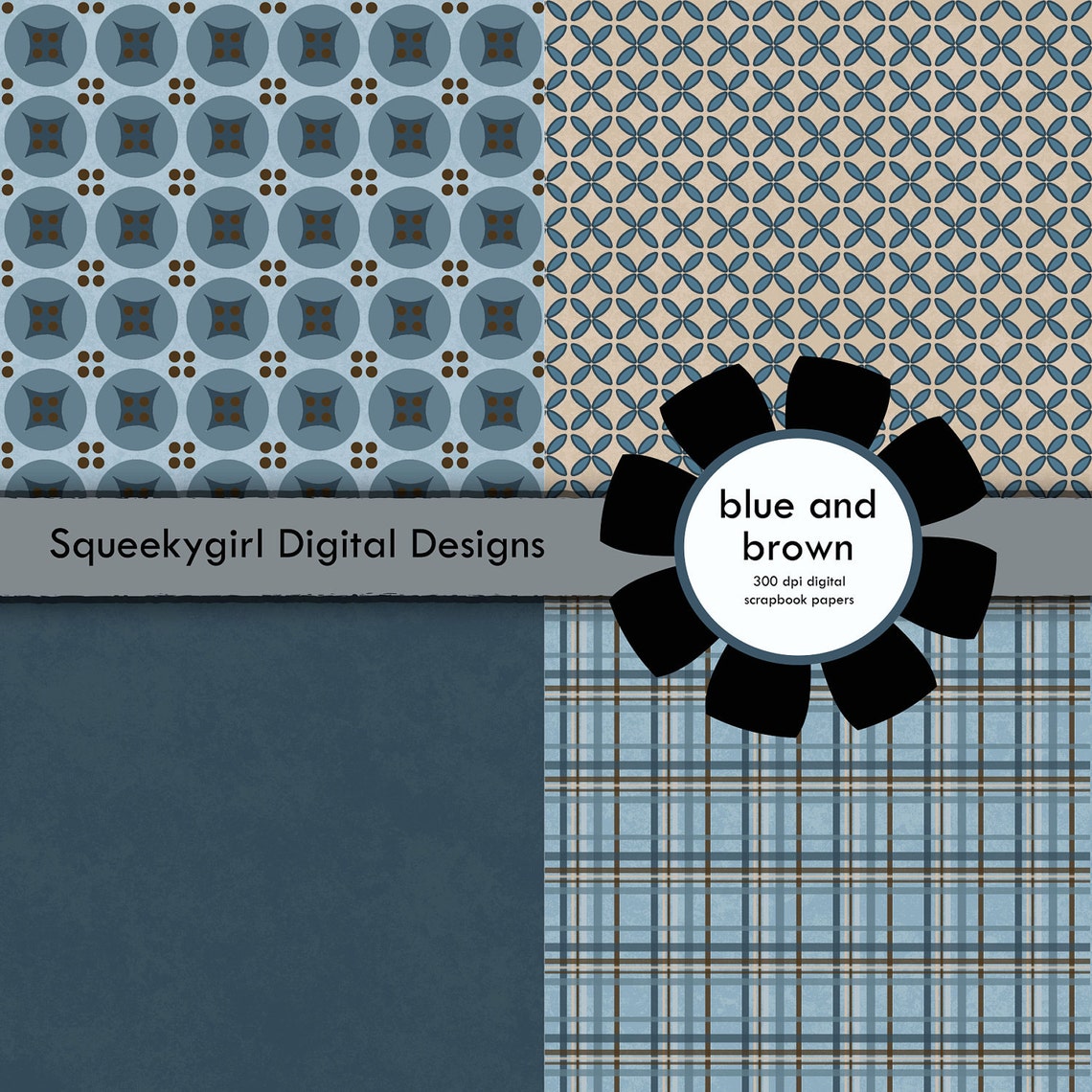 Brown and Blue Digital Paper - 8 Pack - 12 X 12 In - Etsy