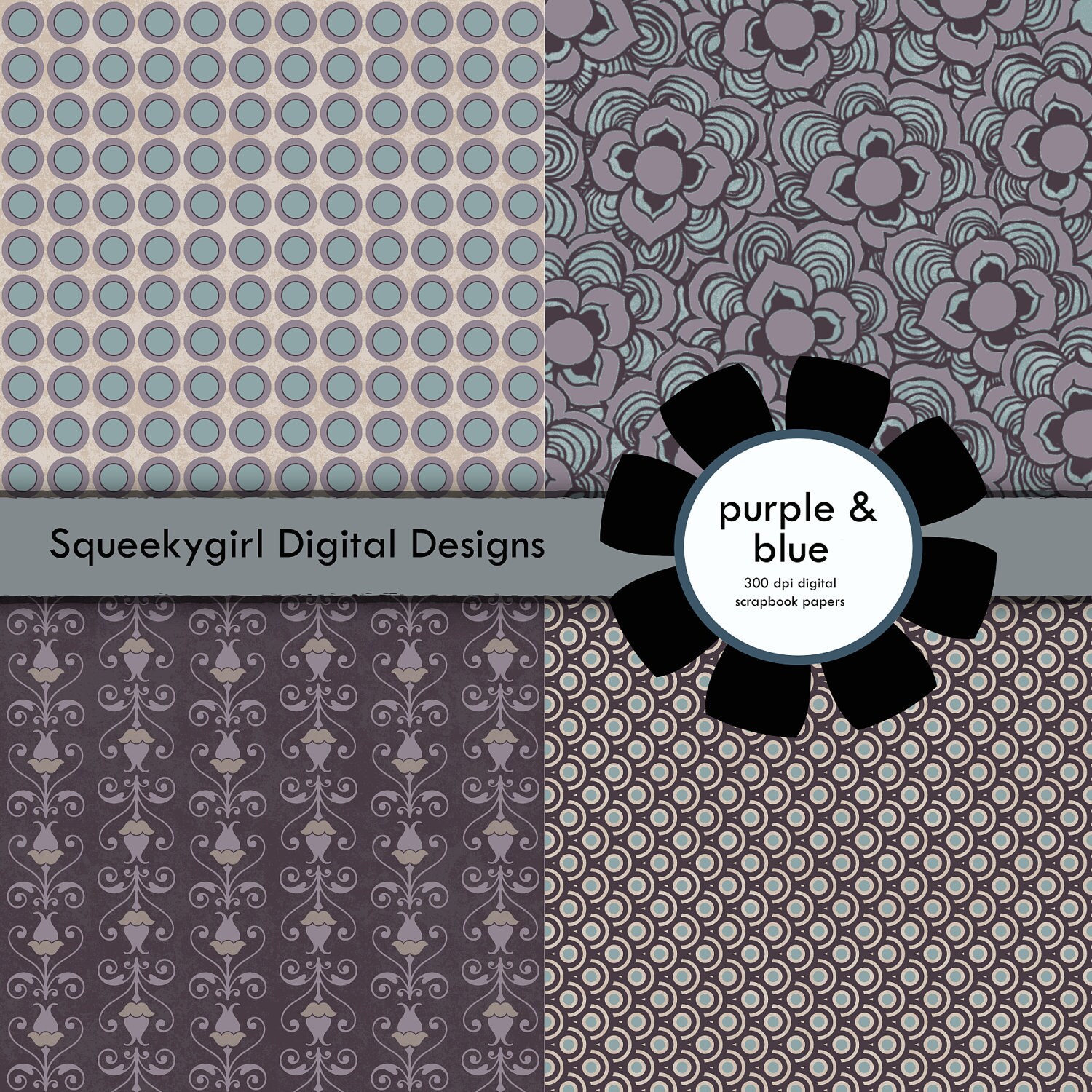Purple and Blue Digital Scrapbook Paper - 12 X 12" - Etsy