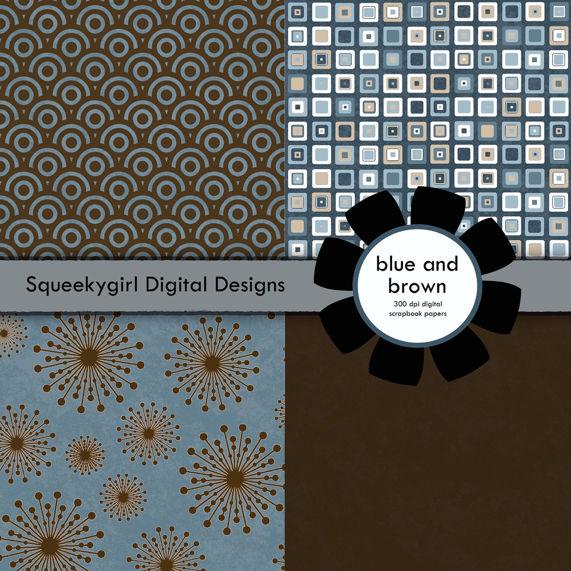 Brown and Blue Digital Paper - 8 Pack - 12 X 12 In - Etsy