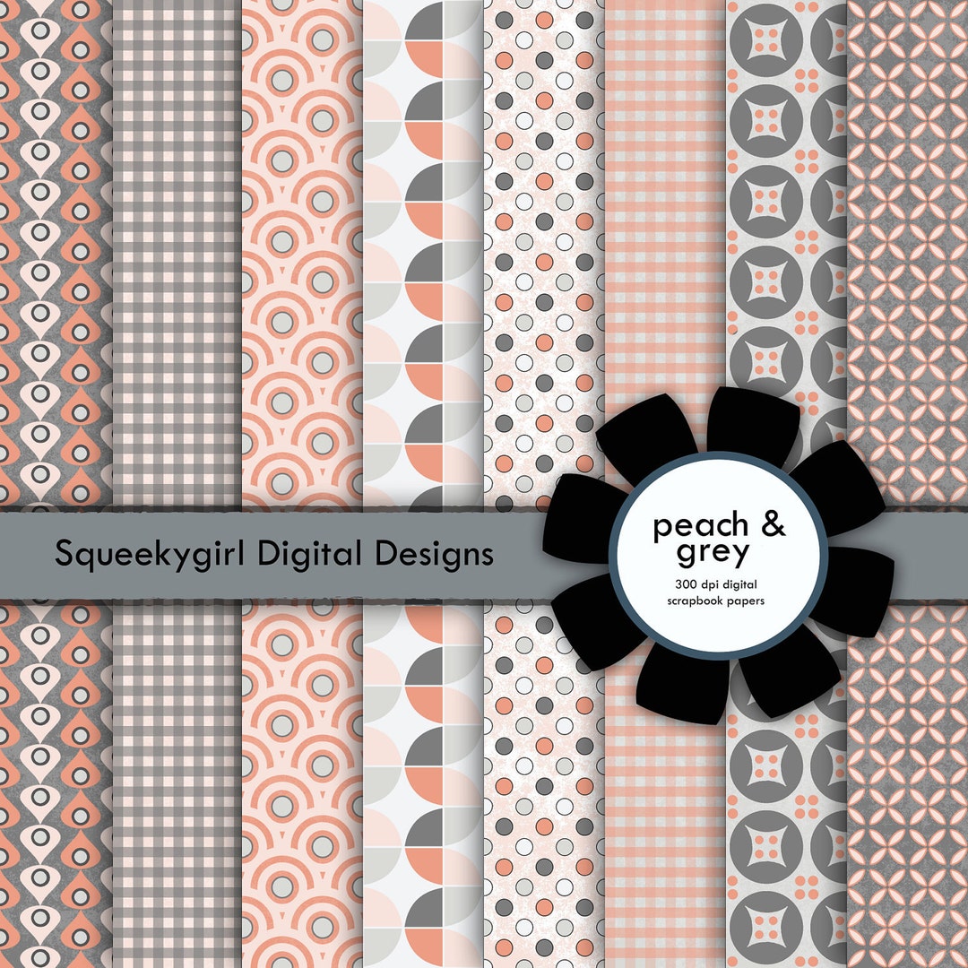 Peach & Grey Digital Paper - 8 Pack - 12 X 12 In - Etsy