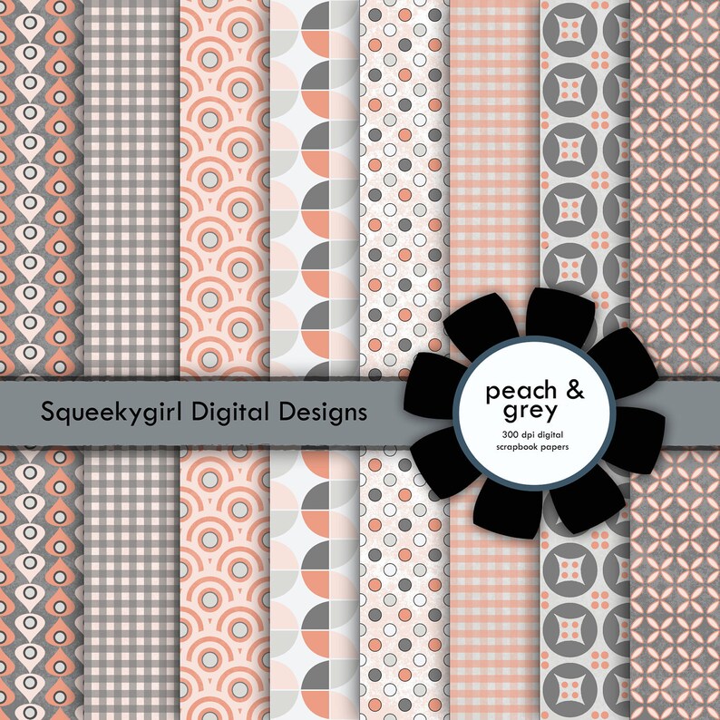 Peach & Grey Digital Paper - 8 Pack - 12 X 12 In - Etsy