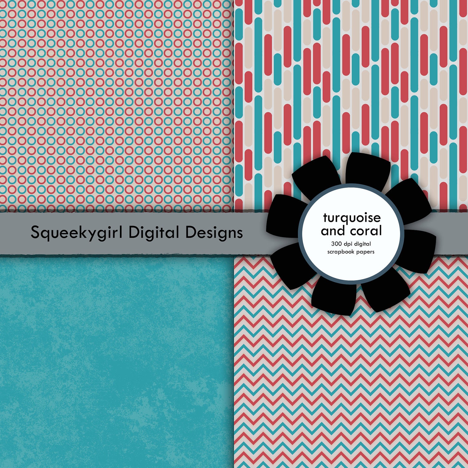 Turquoise and Coral Digital Paper - 8 Pack - 12 X 12 In - Etsy