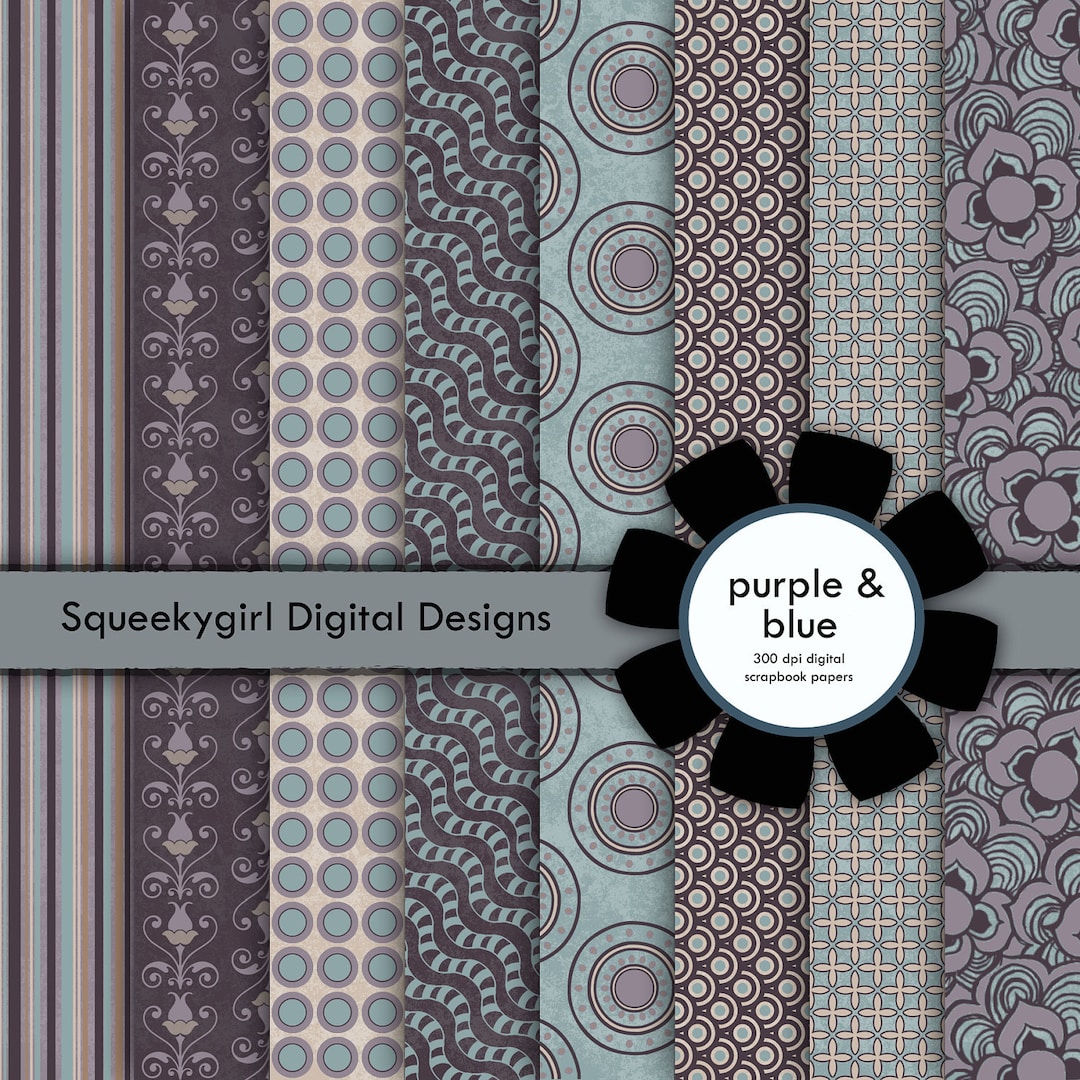 Purple and Blue Digital Scrapbook Paper - 12 X 12" - Etsy