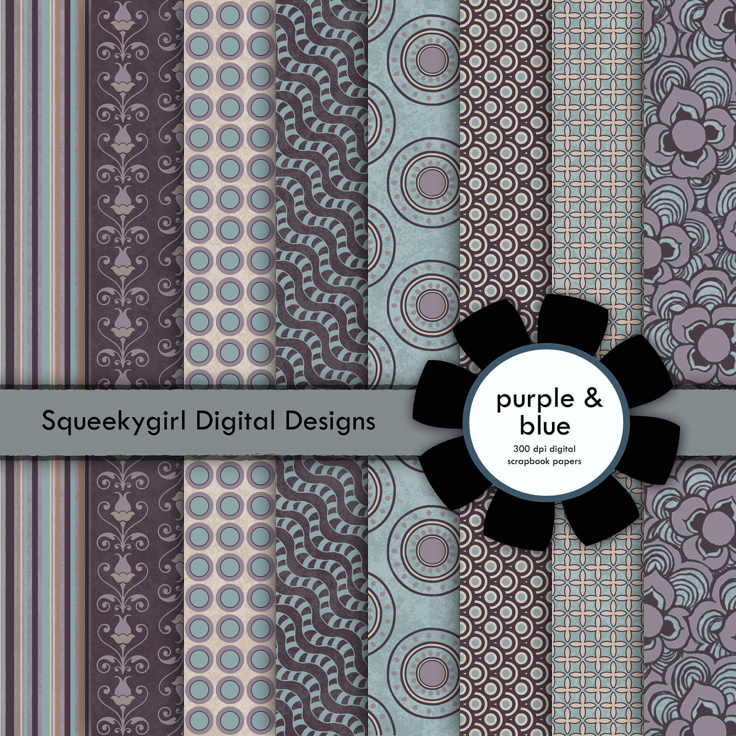 Purple and Blue Digital Scrapbook Paper - 12 X 12" - Etsy