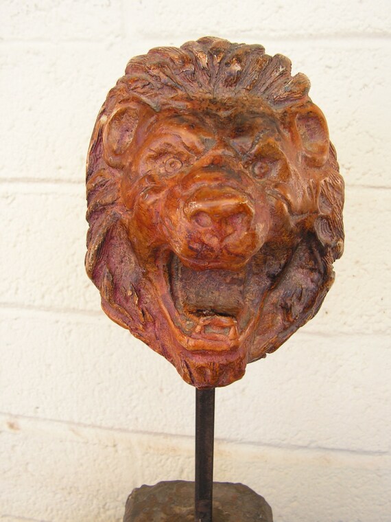 Vintage Cast Metal Lion Head Mask Sculpture Statue Mounted on | Etsy