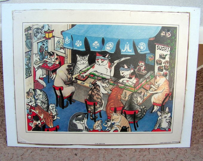 RARE Vintage Sushi Cats Painting Alberti Design PRINT by Melody Pena ...