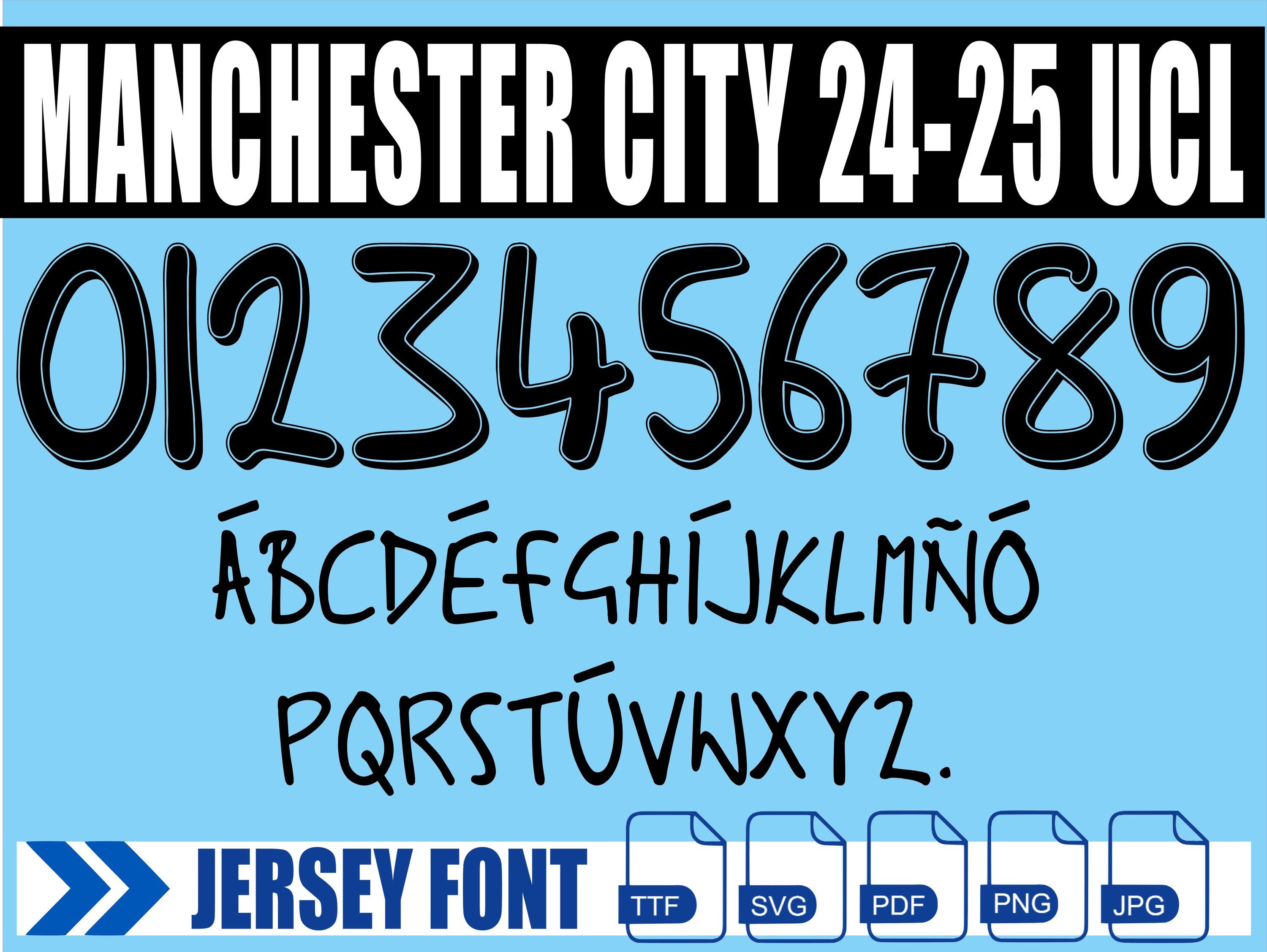 Manchester City UCL 2024-2025 Font Digital Download for Shirts, Names ...