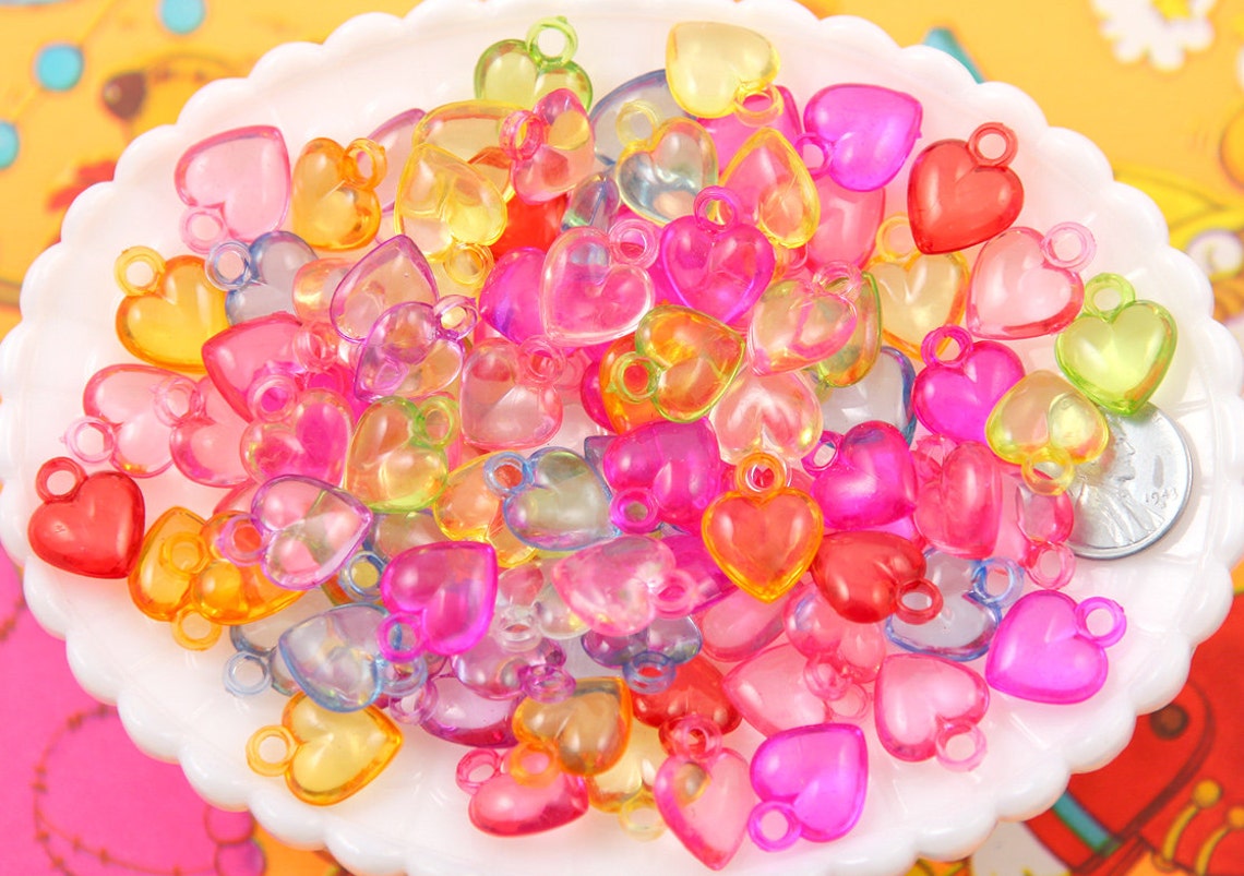 17mm Little Transparent Heart Acrylic or Plastic Dangly Hearts - Etsy
