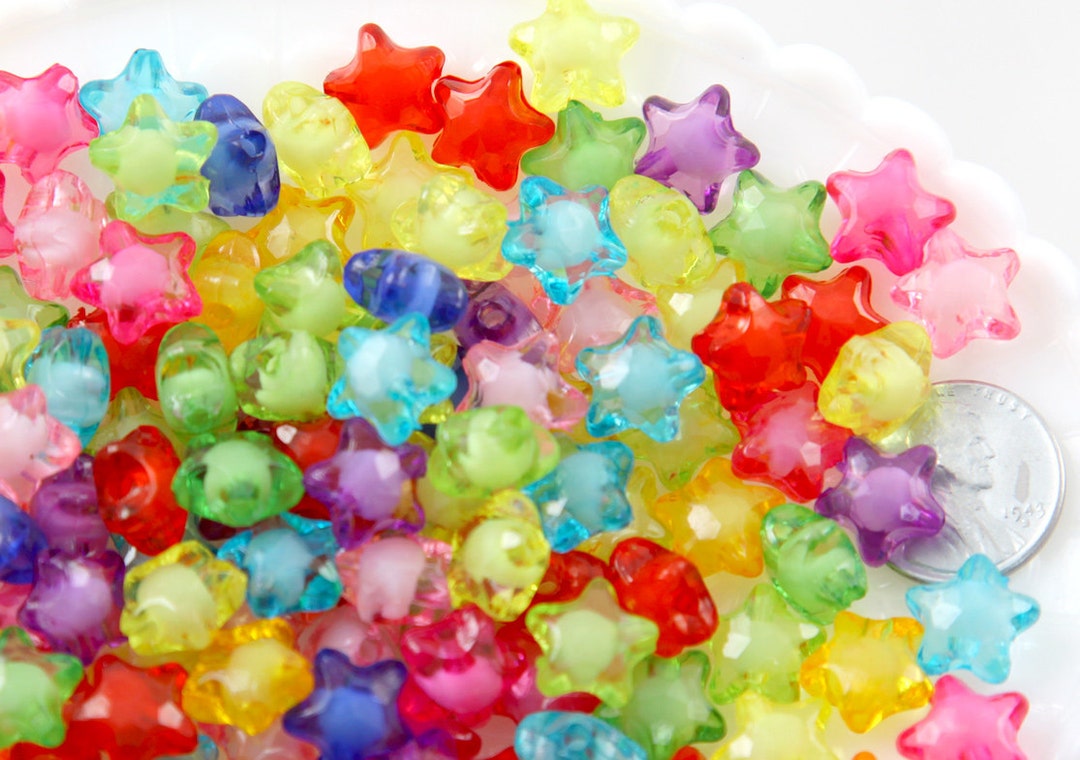 Star Beads - 12mm Small Faceted Acrylic Star Beads With Inner Bead ...