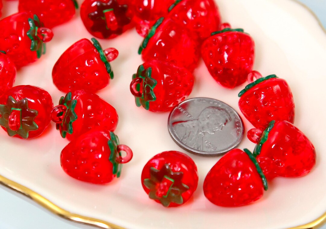Strawberry Charms - 12 Pieces - 18mm Small Red Strawberries Acrylic ...