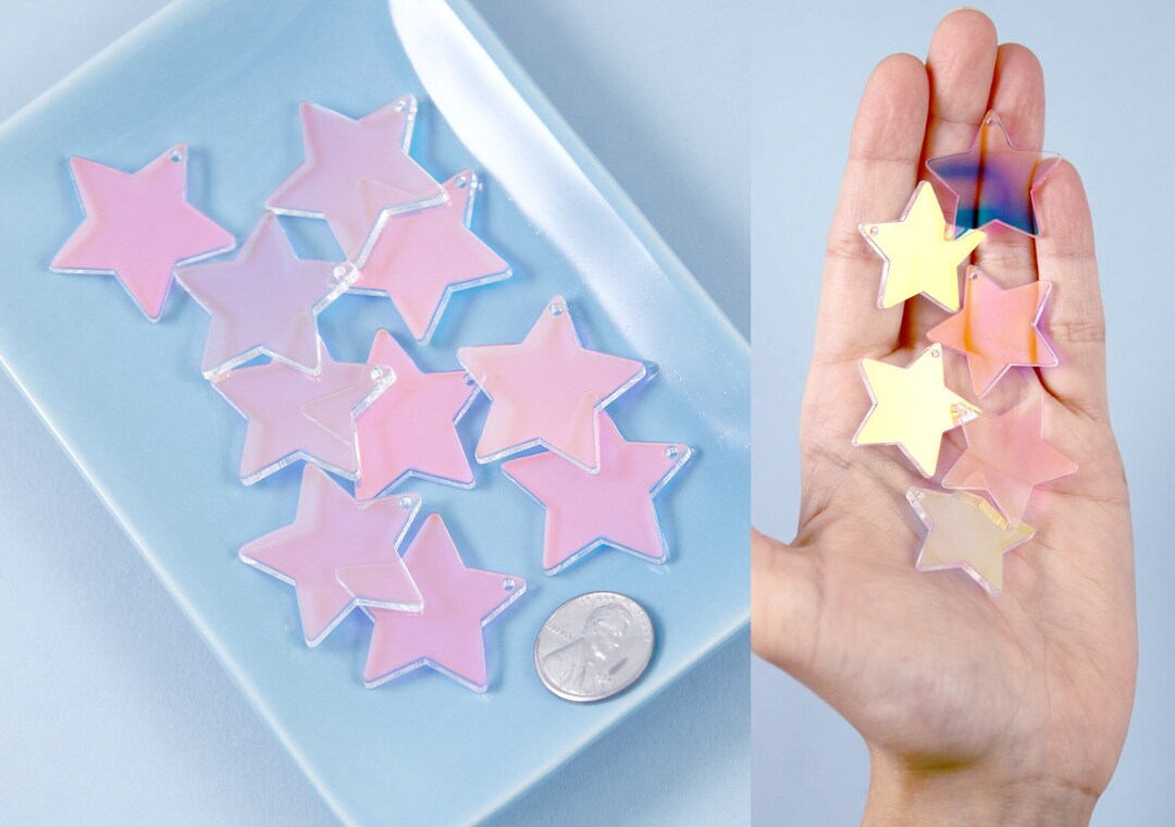 Holographic Star Charms 30mm Color Shift Stars Resin Charms 6 Pc Set - Etsy